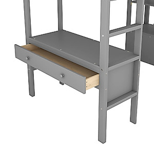 Harper & Bright Designs Twin Size Loft Bed with Desk and Storage, Solid Wood Twin Loft Bed with Storage Shelves and Drawers for Girls Boys Teens Adults,No Box Spring Needed (Twin,Grey)