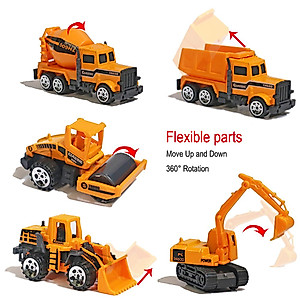 YIMORE Alloy Construction Engineering Truck Models Mini Pocket Size Play Vehicles Cars Toy Cake Toppers for Kids Toddlers Boys (5Pcs Set)