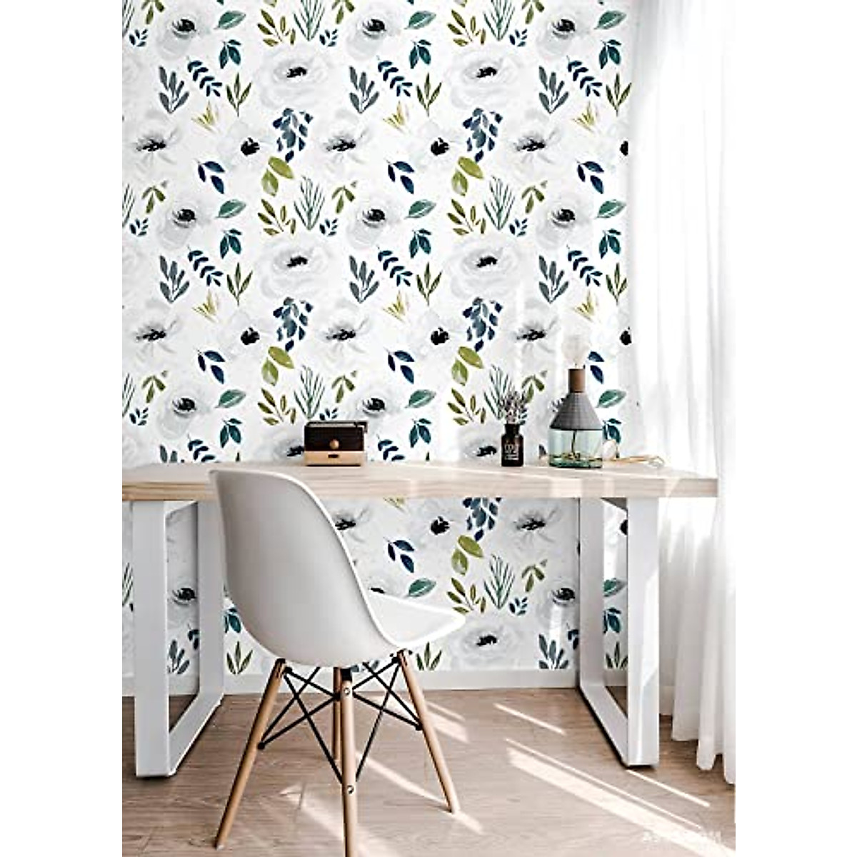 HAOKHOME 93245-2 Peel and Stick Floral Wallpaper Home Decor Removable White/Grey/Black Vinyl Self Adhesive Mural 17.7in x 9.8ft