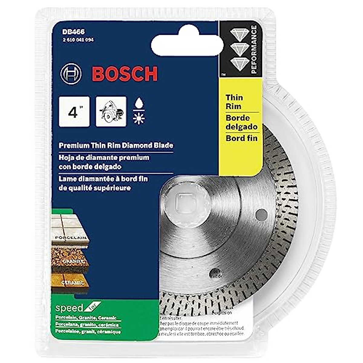 BOSCH DB466 4 In. Premium Turbo Thin Rim Diamond Blade with 7/8 In. Arbor for Smooth Cut Wet/Dry Cutting Applications in Porcelain, Granite, Ceramic