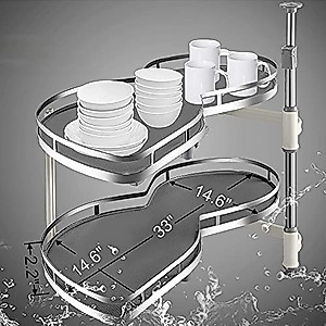 Kitchen Cabinet Blind Corner Pull Out Organizer, Stainless Steel 2 Tiers Swing Tray 270°Rotating Storage System Left Right Handed Pull Out Basket for Blind Base Corner Cabinets