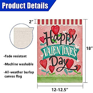 Covido Home Decorative Happy Valentine's Day Love Garden Flag, Pink Heart Yard Anniversary Outside Decorations, Wedding Engagement Outdoor Small Decor Double Sided 12x18