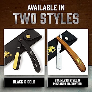 The Cambridge Cutthroat® Cut Throat Razor Kit with Blades & Travel Pouch - Missanda Hardwood & Stainless Steel Professional Barber Shaver Men - Straight Edge Moustache & Beard Shaper