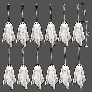 Decor365 Pack of 12 Small Hanging Ghost with White Creep Cloth and Black Eyes for Halloween Party Decoration Home/Yards/Garden/Pub/Classroom/Showcase/Living Room Holiday Party Decor