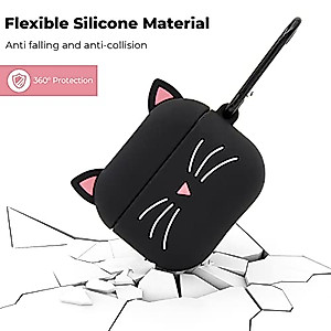 Mouzor Cute AirPods 3 Case (2021), Black Whisker Cat AirPods 3rd Generation (2021) Case Funny 3D Cartoon Animal Shockproof Soft Silicone Charging Case Cover with Carabiner for Kids Girls Boys Women