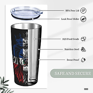 Crown Lion And Flag Of Dominican Republic Coffee Cup,With Lid Spill Proof And Straw Thermos Cup Stainless Steel Water Bottle Reusable Auto Mug Travel Mug-20oz