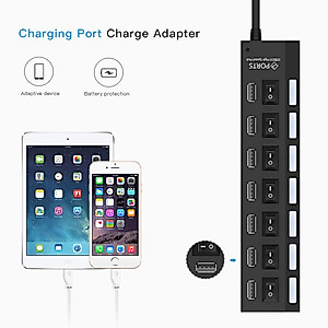 Lysee Data Cables - 7 Ports Micro Hub USB Splitter High Speed USB Hub 2.0 480Mbps On Off Switch USB Splitter Adapter For PC Laptop Computer USB Hub - (Color: White)