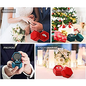 JZTang Hexagon Velvet Ring Box Single Ring Display Holder Elegant Jewelry Storage Box Gift for Proposal Engagement Anniversary Birthday Ceremony (black)