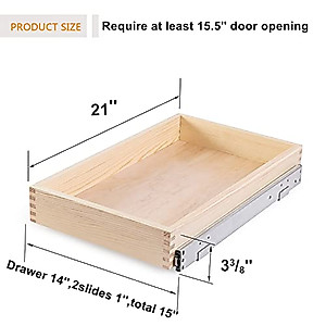 Mulush Pull Out Cabinet Organizer, Soft Close Slide Out Wood Drawer Storage Shelves for Kitchen, 14”W x 21”D, Requires At Least 15.5” Cabinet Opening, Finished