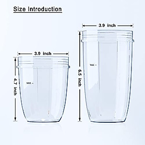 15 Piece Replacement Cup Set 24 OZ Tall Cup&18 OZ Short Cup with Handed Lip Ring and Flip-Top To-Go Lid and Stay-Fresh Resealable Lid Compatible with NutriBullet 600w and Pro 900w Blender Parts