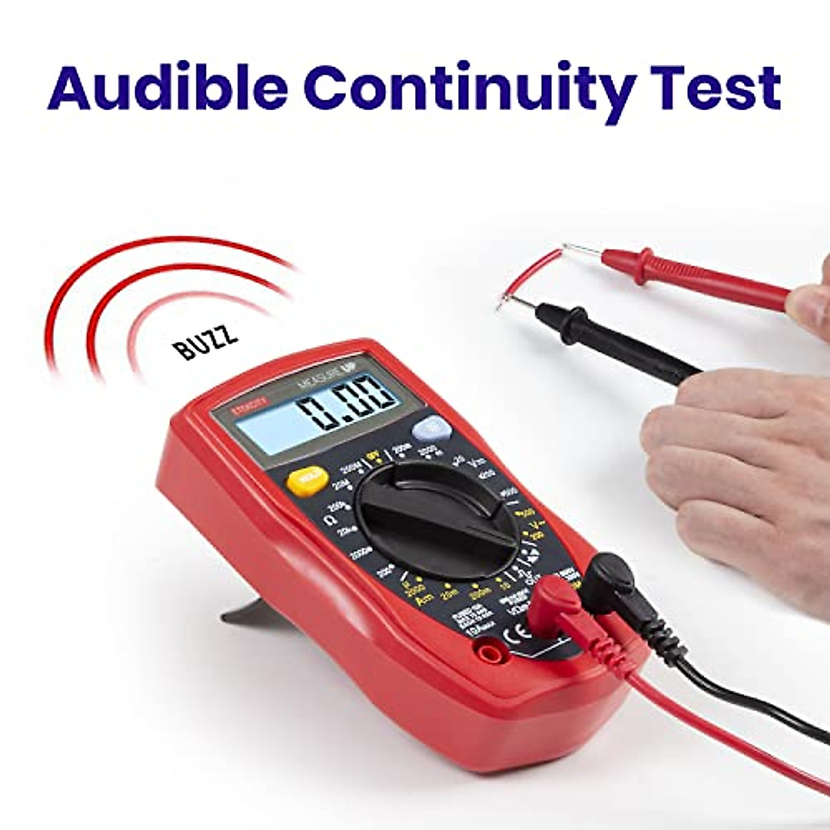 Etekcity Digital Multimeter, AC DC Voltmeter Amp Volt Ohm Current Meter, Electrical Voltage Outlet Circuit Tester With Continuity Resistance Diode Test ,Two Build-In Ceramic Fuses, Red, MSR-R500