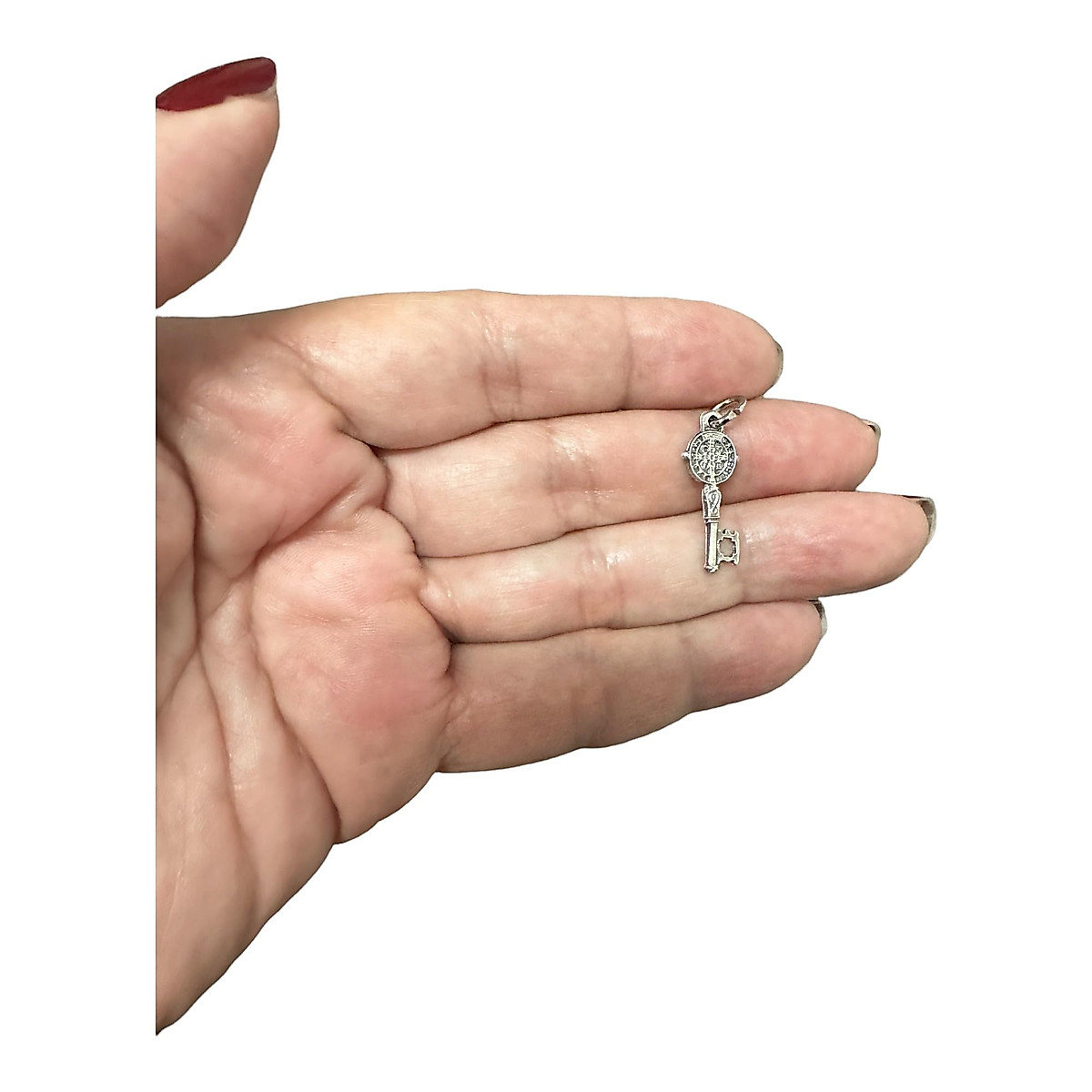 Catholica Shop Lot of 12 Silver Tone Saint St. Benedict Key of Heaven Medal Pendant Charm - 0.31" W x 0.94" L