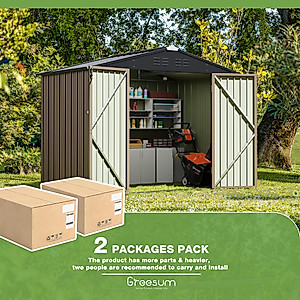 Greesum Metal Outdoor Storage Shed 8FT x 6FT, Steel Utility Tool Shed Storage House with Door & Lock, Metal Sheds Outdoor Storage for Backyard Garden Patio Lawn (8’x 6'), Brown