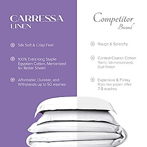 Carressa Linen 100% Egyptian Cotton Duvet Cover Queen Size - 600 Thread Count 3 PC Duvet Cover Set, Extra Long Staple Egyptian Cotton Quilt Cover, Soft, Breathable with Hidden Zipper Closure - White