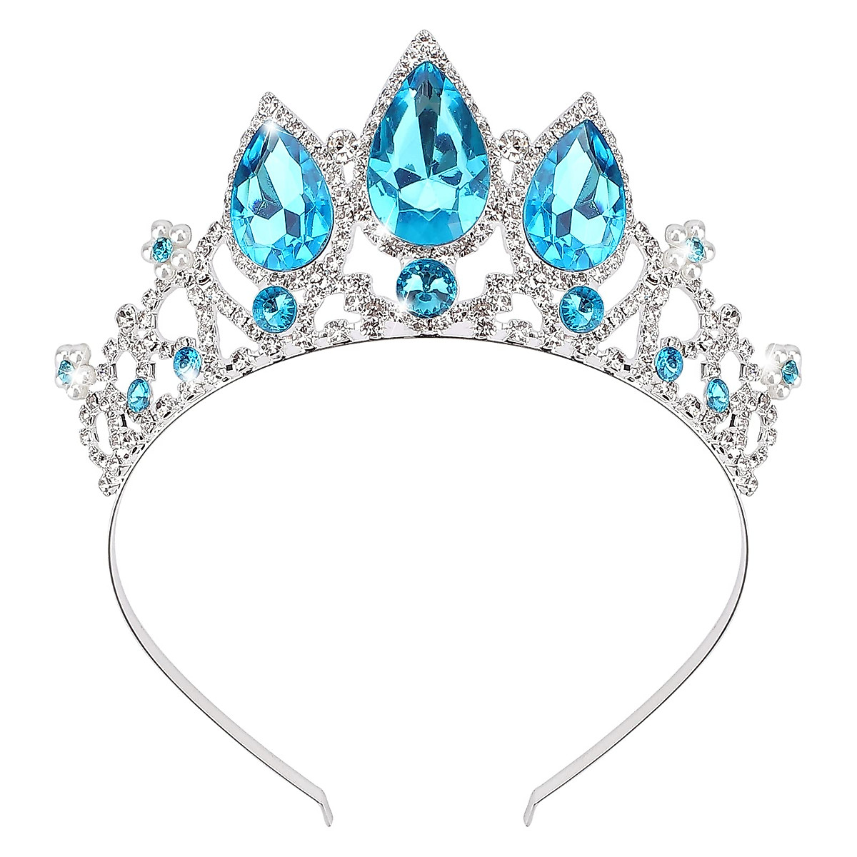 COCIDE Frozen Elsa Tiara for Women Birthday Crown Halloween Costume Blue Crystal Headband Tiara Princess Hair Accessories for Wedding Bridal Flower Party Prom Cosplay