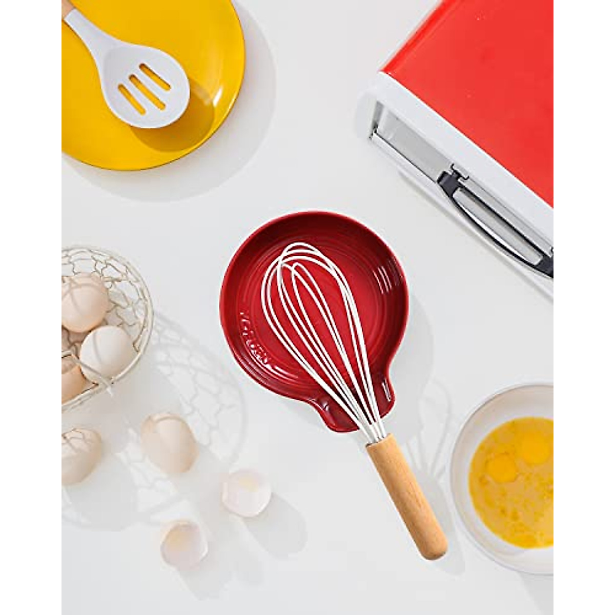 Yoeuen Ceramic Spoon Rest for StoveTop, Heat-Resistant Spoon Holder for Kitchen Counter, Large Utensil Rest for Spatula, Spoons or Tongs, Red 1pcs