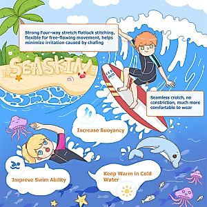 Seaskin Kids Wetsuit for Boys Girls Toddlers, 2mm Front Zipper Shorty Wetsuits, 3mm Back Zip Full Wetsuit, Neoprene Thermal Swimsuits for Diving Surfing Swim Lessons