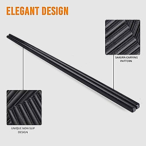 Lourmet 10 Pair Fiberglass Chopsticks – 9.5 Inches Long Reusable Chopsticks Dishwasher Safe for Asian Food, Light Weight Japanese Chopsticks Strong Grip Sturdy Material – Black Chopsticks Set