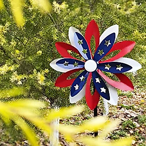Wind Spinners Outdoor Metal with Patriotic, Magical Garden Windmill Decor Kinetic Sculptures for Yard Garden Lawn, American Flag Pinwheel Decorations
