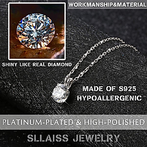 Sllaiss Sets With Swarovski Zirconia Sterling Silver Solitaire Pendant Necklace for Women Round-Cut CZ Necklace Chain Jewelry Gift (2 cttw), 18”
