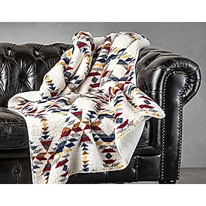 Luxe Sherpa Fleece Blanket Ultra Plush Lightweight Throw Blanket Soft Cozy for Bed Sofa Home Warm Fuzzy Blanket Bohemian Soft Cozy Plush Blanket, Navajo Print Multi, 50 in x 60 in