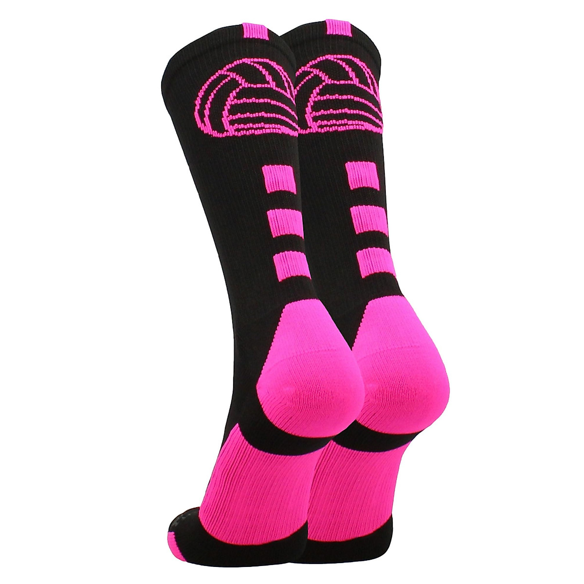 MadSportsStuff Volleyball Logo Crew Socks (Black/Neon Pink, Medium)