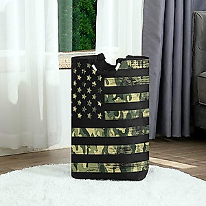 senya Large Laundry Basket, USA Flag Camouflage Vintage Laundry Hamper Foldable Clothes Bag with Handle Foldable Washing Bin