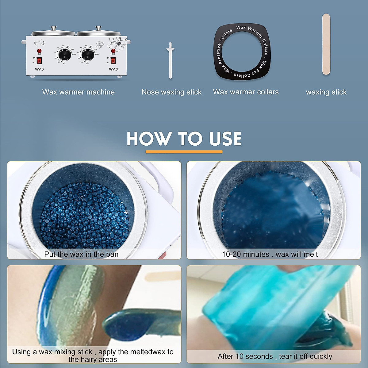 Bazady Double Wax Warmer Professional-for use at Home and Beauty Salon, Double Wax Pot, Unisex, Double Wax Warmer Adjustable Temperature degrees Fahrenheit-Leave your Skin Soft