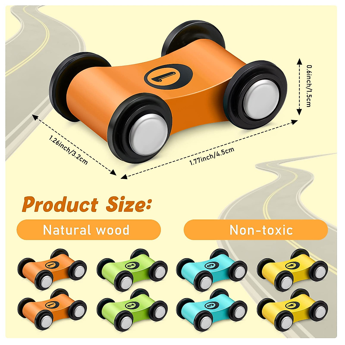 Sotiff 8 Pieces Wooden Mini Car Wood Race Car Track Ramp Replacement Toy Vehicle Play Sets for Toddlers Party Gift