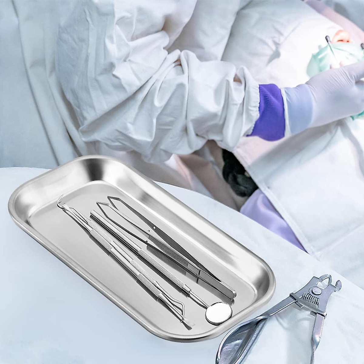 Surgical Tray, Stainless Steel Tray for Lab Instrument Supplies, Tattoo Tool for Lab Instrument Supplies Tattoo Tool Small Metal Tray for Medical Surgical Dental Instruments