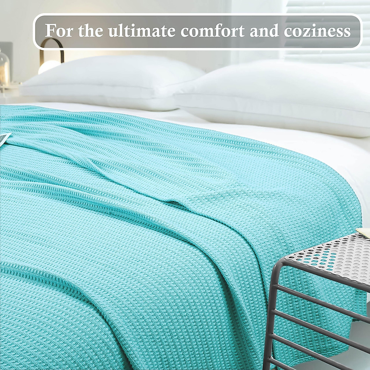 Tex Trend 100% Cotton Thermal Blanket, Soft Premium Twin XL Blanket - Upgraded Waffle Weave Blanket - Breathable Skin Friendly Woven Cotton Blankets for All Seasons - (60x90, Blue)