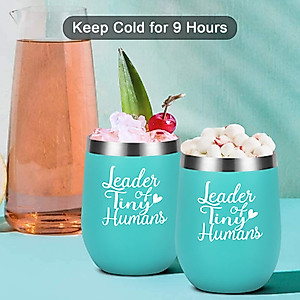 Teacher Appreciation Gifts for Women, Leader of Tiny Humans Stainless Steel Insulated Wine Tumbler with Lid, Christmas Birthday Teacher’s Day Thank You Gifts for Teacher Professor (12 Oz, Mint)