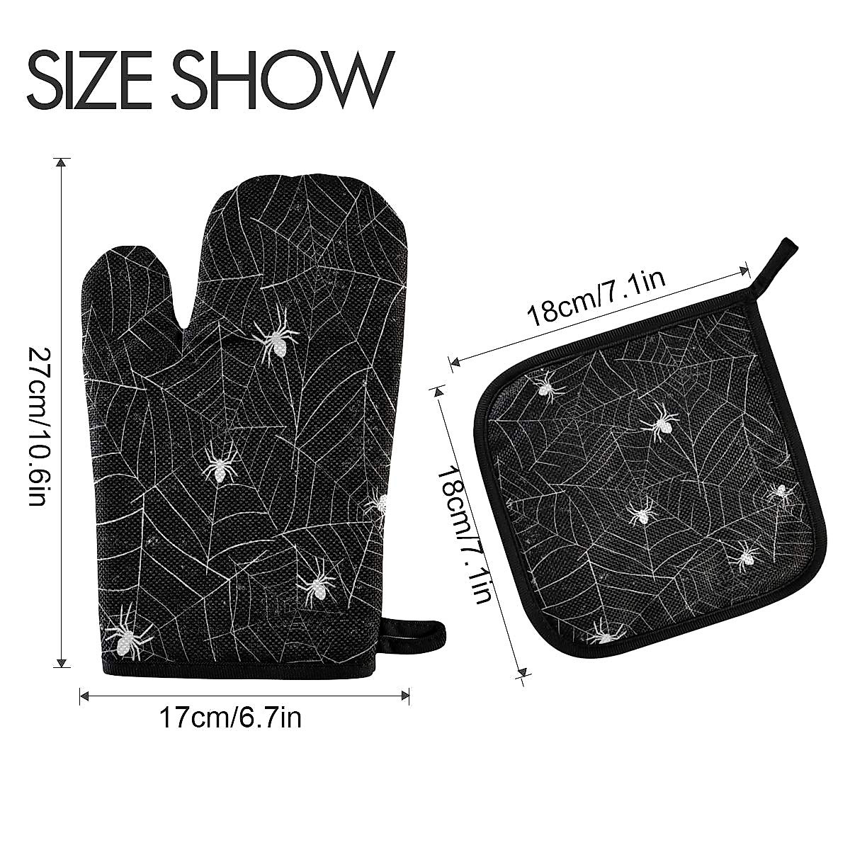 ALAZA Halloween Black and White Grunge Background with Spiderwebs Oven Mitts and Pot Holders Sets Heat Resistant Kitchen Oven Gloves Potholder for Cooking Baking Grill