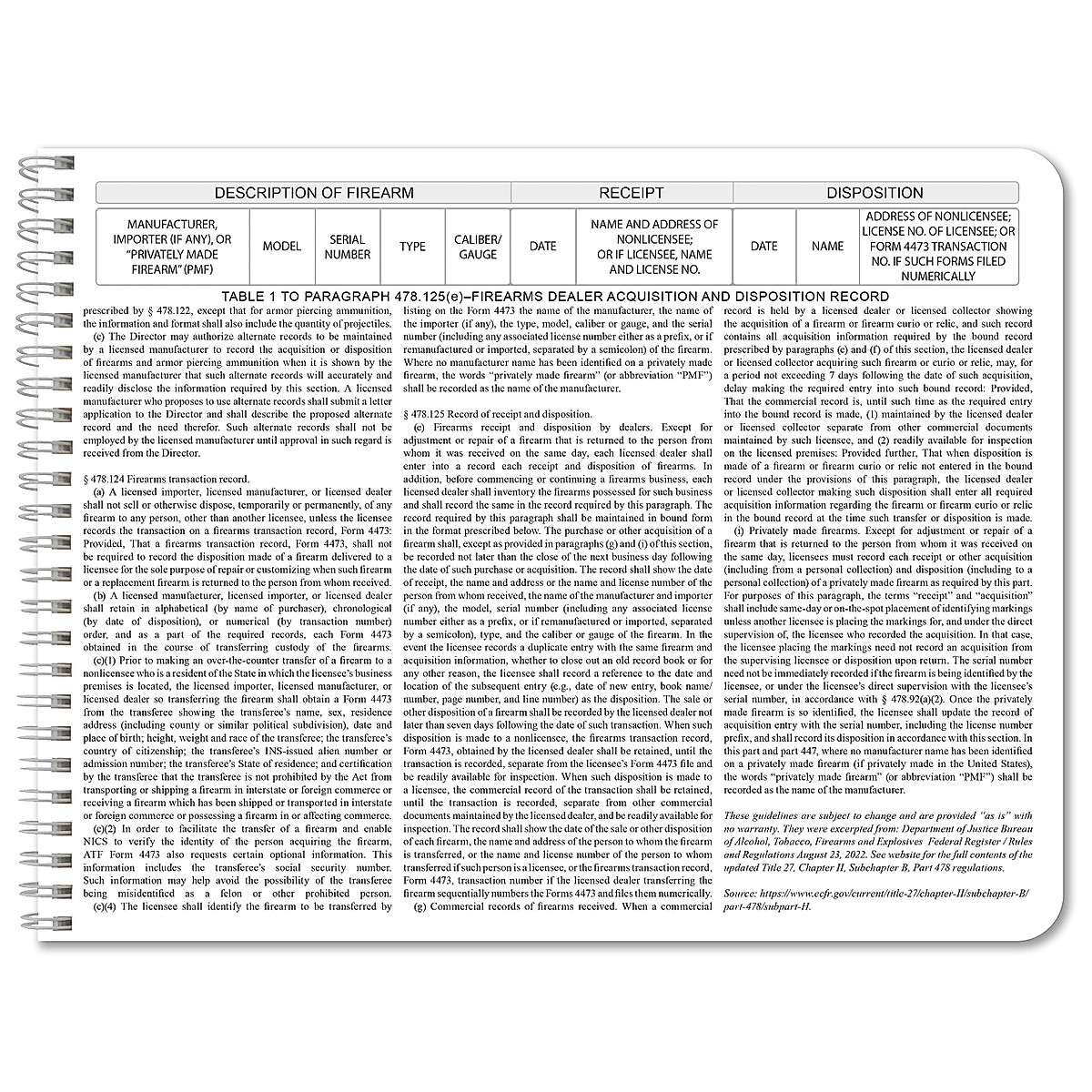 BookFactory Federal Firearms License (FFL) Log Book Firearm Dealer Acquisition & Disposition Record Book ATF Gun Logbook - 100 Pages, Wire-O, Black, 87/8" x 11 1/4" (LOG-100-7LCW-T40(FFL-Gun-Log)) -GX