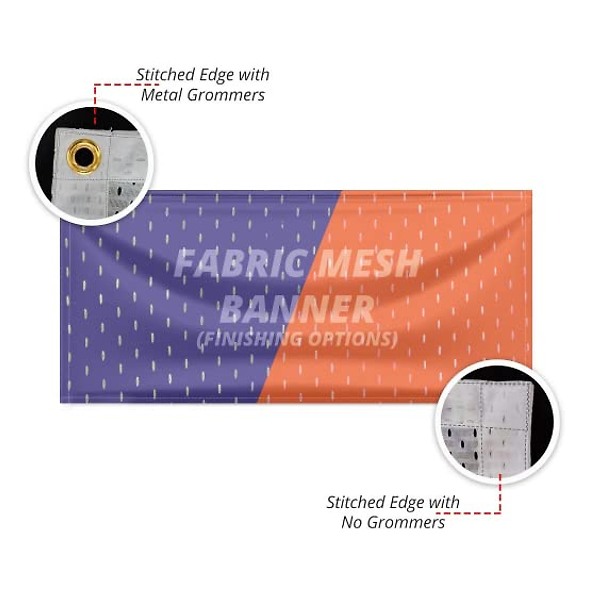 BannerBuzz Custom Fabric Mesh Banner, 115 GSM Polyester Mesh Fabric, Hemmed Edges with Grommets, Single Sided Print, 1440 DPI Dye Sublimation Printing (8’ W X 5’H)