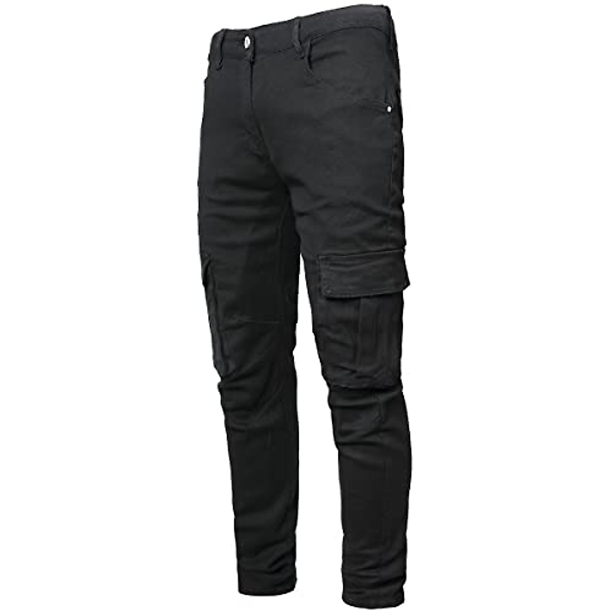 Black Jeans for Men Stretch Skinny Multi Pockets Slim Fit Elastic Jeans Comfort Tapered Leg Cargo Pencil Denim Pants, Black, 36