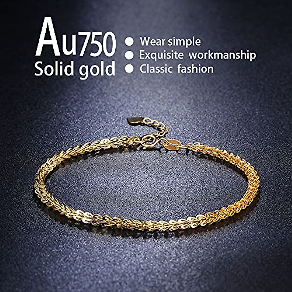 JEWEAST Solid 18k Gold Bracelets for Women Real Gold, Yellow Gold bangle for Lover Mother Wife Girl,Rose Gold Gift With Certificate Fine Jewelry for Anniversary Birthday Wedding Party（6-7 Inch）