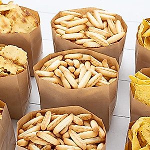 Bag Tek 4.25" x 2.5" x 3.75" Paper Bags For Snacks, 100 Large Paper Bag For Foods - Disposable, Greaseproof, Paper Kraft Snack Bags, For Popcorn, Cookies, Fries, And More, Restaurantware