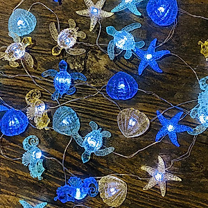 Ocean Themed String Lights Marine Life Night Lights Beach Décor Sea Turtle Seahorse Starfish Clam Decorative Lights Battery Operated USB Plug in 30LED 10ft Christmas Tree Ornaments Holiday Bedroom