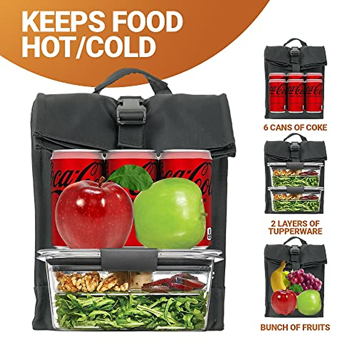 Insulated Lunch Bag | Adult Lunch Bag | Reusable Lunch Bags | Thermal Lunch Bag | Lunch Bag with Strap | Lunch Bag for Men | Women Lunch Bags for Work | Lunch Bags for Women (Black)