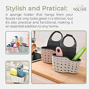 Sponge Holder for Kitchen Sink to Hang from the Faucet. Modern Adjustable Kitchen Sink Sponge Holder with Drain Holes For Drying.