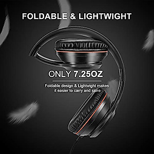 LORELEI X8 Over-Ear Wired Headphones with Microphone with 1.45m-Tangle-Free Nylon Line&3.5mm Plug,Lightweight Foldable & Portable Headphones for Smartphone,Tablet,Computer,Mp3/4(Space Black)