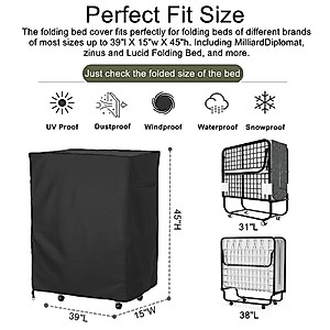 Folding Bed Storage Cover, Falezern 38 in Adjustable Rollaway Bed Cover, Waterproof and Dustproof, with Metal Zipper and Adjustable Drawstring, Thickened Storage Cover for Folding Cot Bed, Fold Up Bed