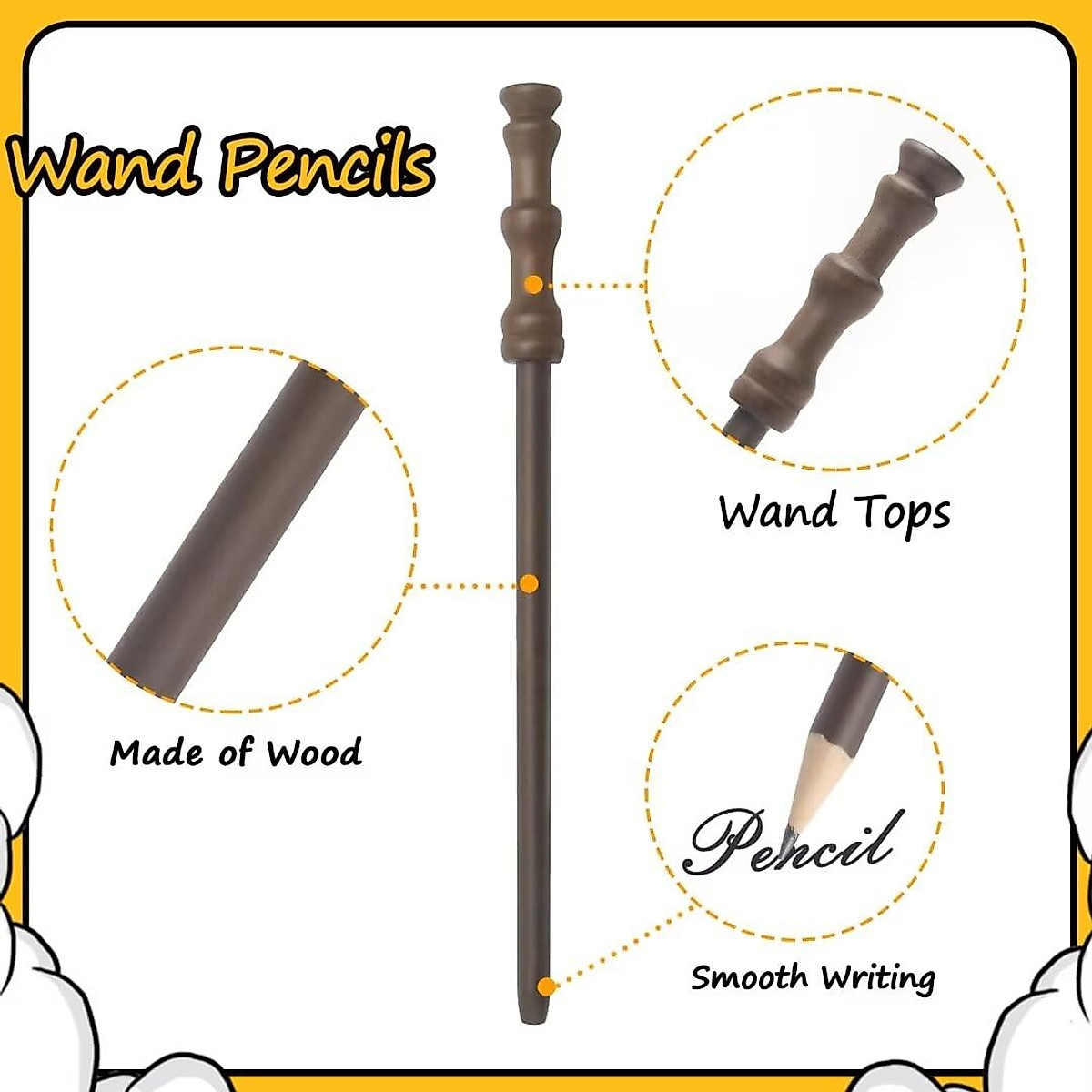 Party Supplies -24pcs Wand Pencil, 24pcs Black Glasses with Round Frame No Lenses for School Party, Birthday , Cosplay Party Decor, Halloween (48pcs all)