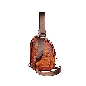 GZRHKJ Crossbody Bags for Women Men, Genuine Leather Small Sling Bag for Women Men，Handmade Chest Bag Shoulder Backpack——Brown