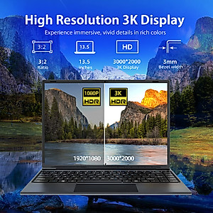 Windows 10 Laptop, 13.5" 3K (3000 x 2000) 3:2 IPS Display Celeron N4020 Quad Core, 6GB RAM 128GB SSD, Mini & Light Notebook PC, Backlit Keyboard, Webcam, Type C, Finger Print, Office