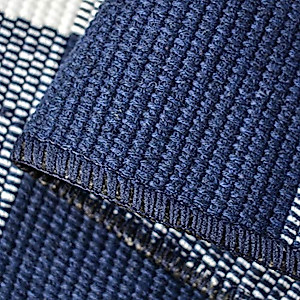 USTIDE Buffalo Plaid Check Rug Navy Blue and White Cotton Rugs 23.6"x35.4"Washable Hand Woven Outdoor Rugs Layered Doormats for Porch Kitchen Farmhouse