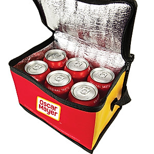 Nostalgia Oscar Mayer Sandwich Maker with Beverage Cooler Bag, 5-Inch Nonstick Cooking Surface with Indicator Lights and Lock Feature, Lunch and Beverage Tote Included, Yellow