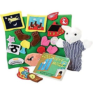 Constructive Playthings 20 pc. Puppet and Props Set for "Goodnight Moon" with The 30 Page Board Book for Ages 2 Years and Up