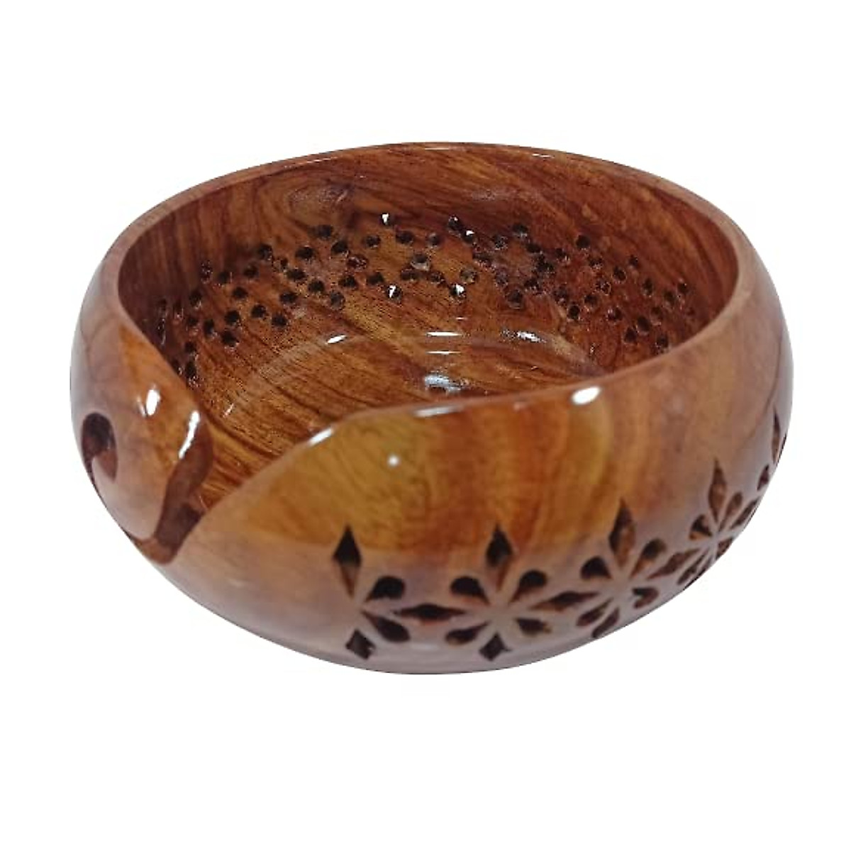 Handmade Wooden Yarn Bowl - Rosewood Crafted Beautiful Yarn Bowl for Knitting and Crochet Yarn (Large)